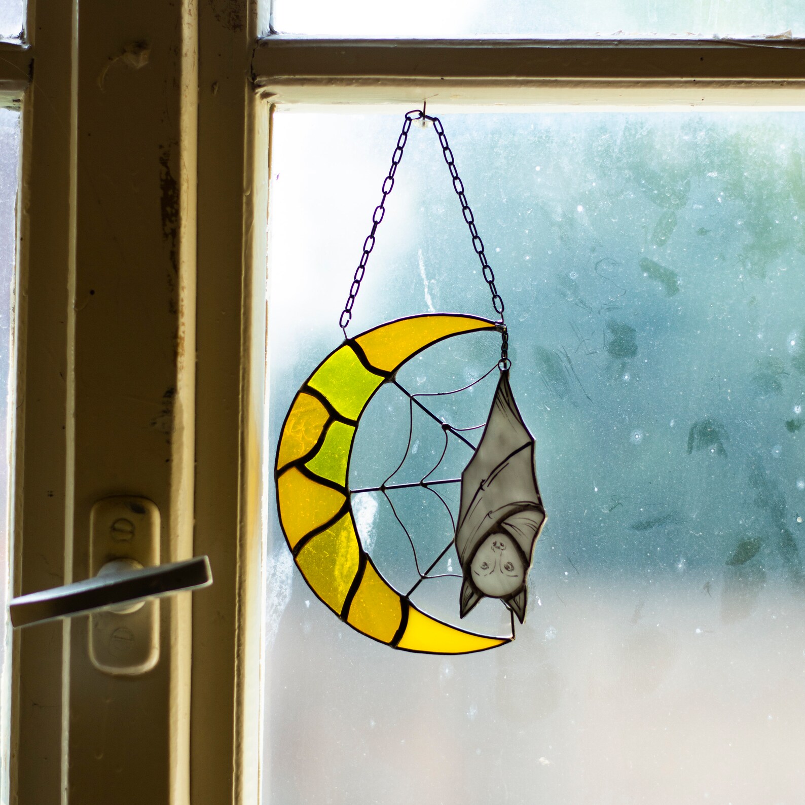 Halloween Bat and Moon Stained Glass Spooky Home Decoration Window ...