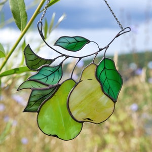 Pear Branch Stained Glass Suncatcher Window Hangings Pear Tree Leaf ...