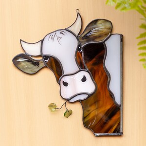 Whimsical Stained Glass Cow Window Corner Decoration Unique and Fun ...