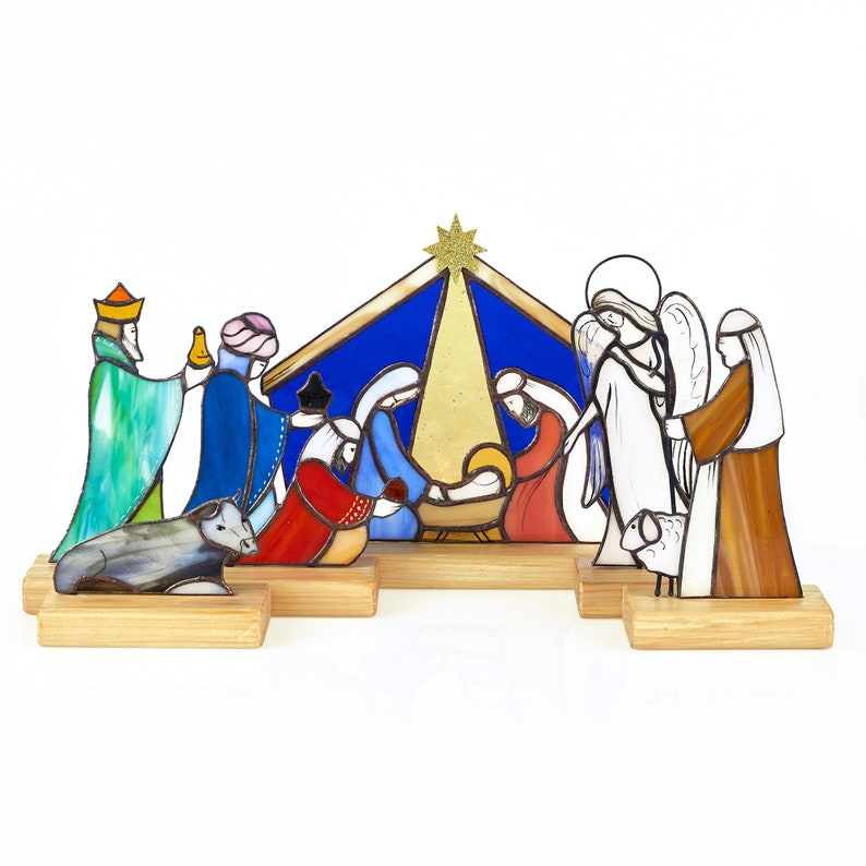 Stained Glass Nativity Set: Holy Family Christmas Decor - Etsy