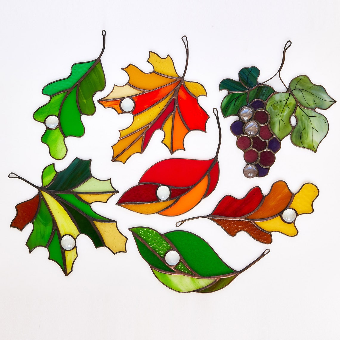 Handcrafted Stained Glass Autumn Leaves | Fall Home Decor & Sun Catcher ...