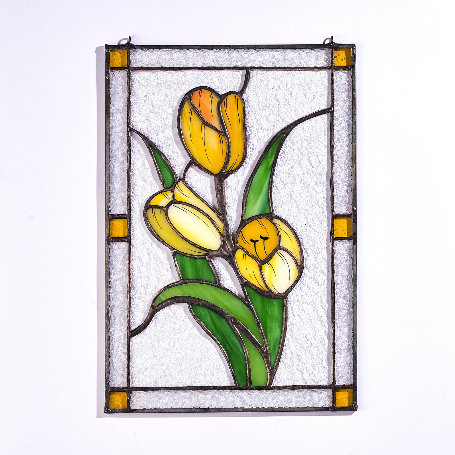 Tulip Stained Glass Panel Flower Gift 6 Colors Window Hanging Stained ...