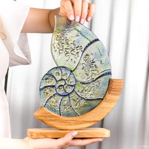 Fused Glass Nautilus Shell Sculpture With Textured Details – Ocean ...