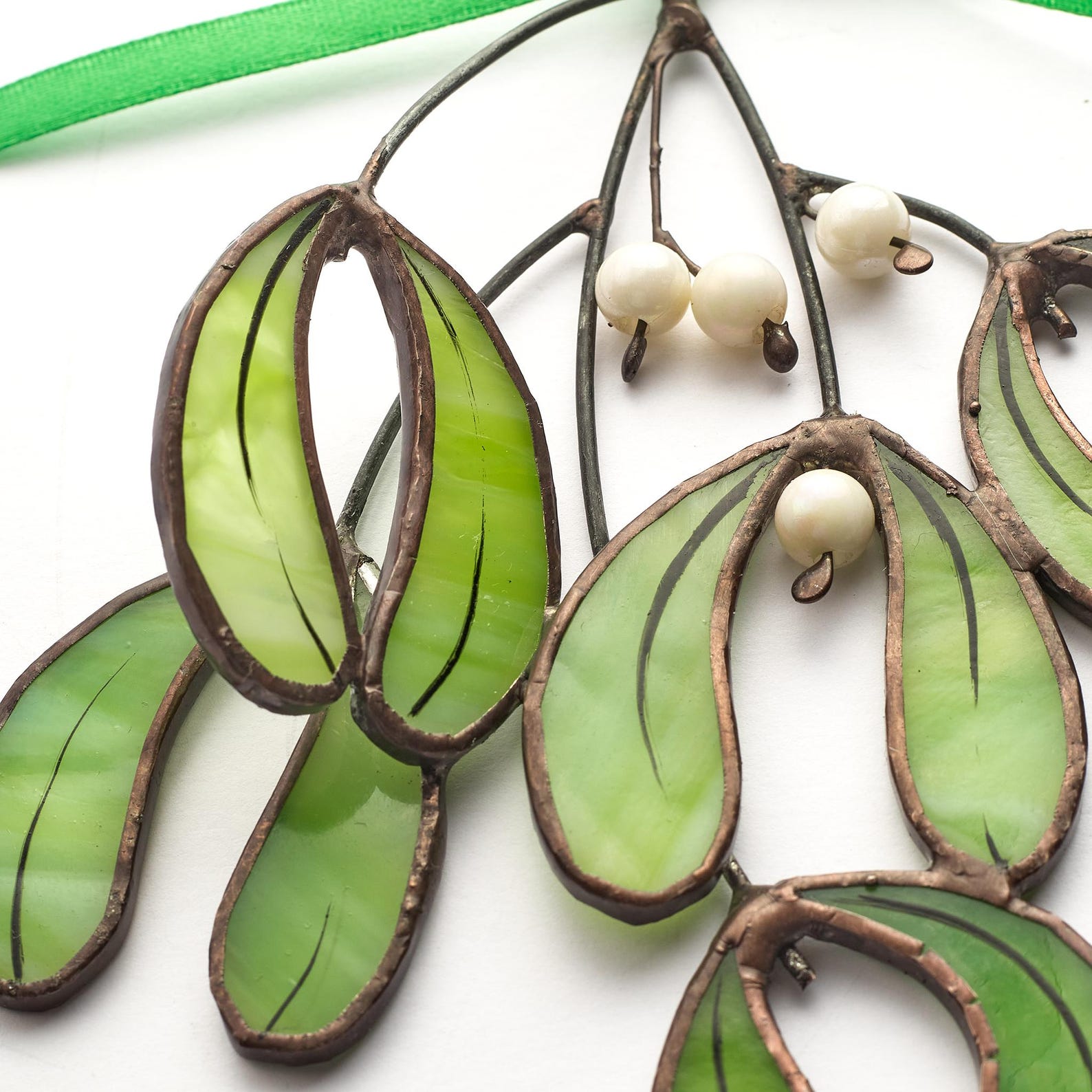 Stained Glass Mistletoe Ornament - Holiday Decor - Etsy