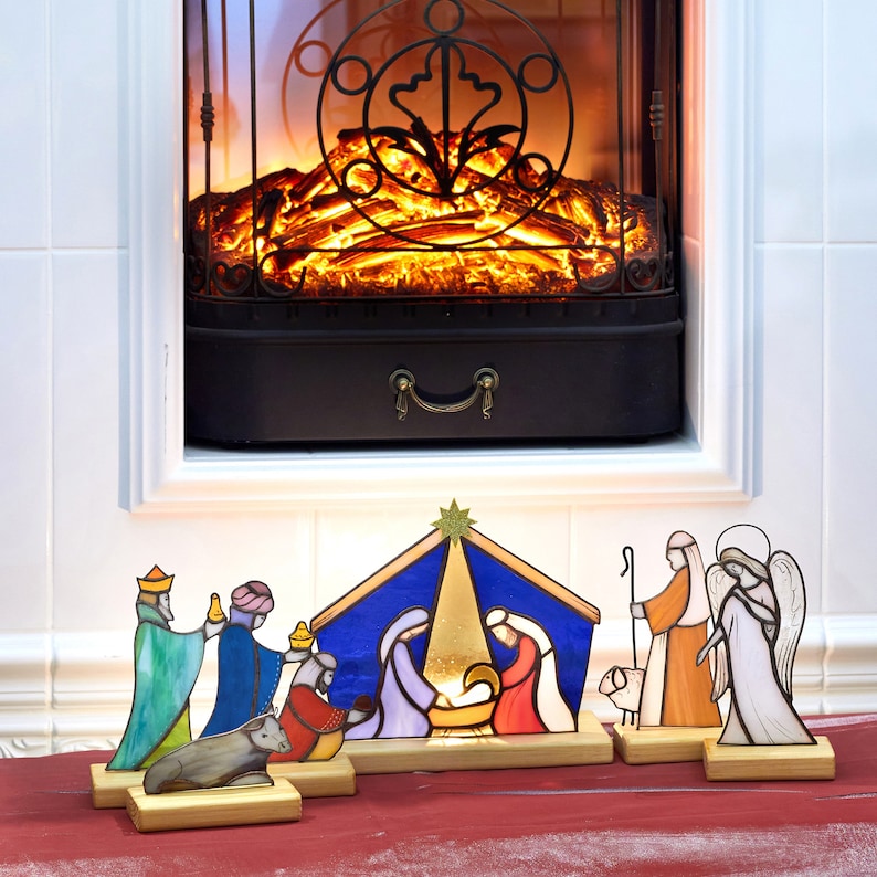 Stained Glass Nativity Set: Holy Family Christmas Decor - Etsy