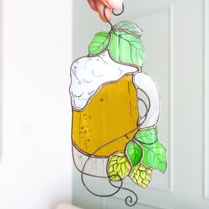 Stained Glass Beer Mug With Delicate Hops Leaves Sun Catcher Window ...