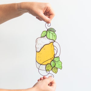Stained Glass Beer Mug With Delicate Hops Leaves Sun Catcher Window ...
