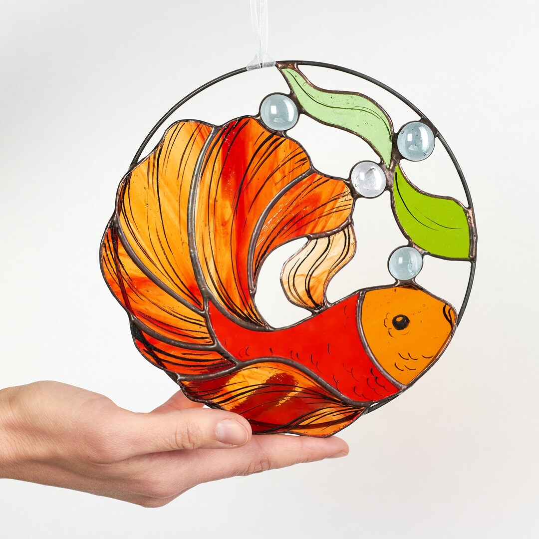 Goldfish Stained Glass Suncatcher Window Hang Home Decor Ocean Sea ...