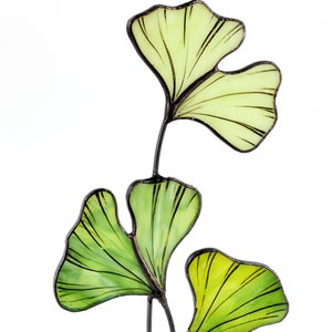Ginkgo Leaf Stained Glass Table Stand on the Wooden Platform Ginkgo ...