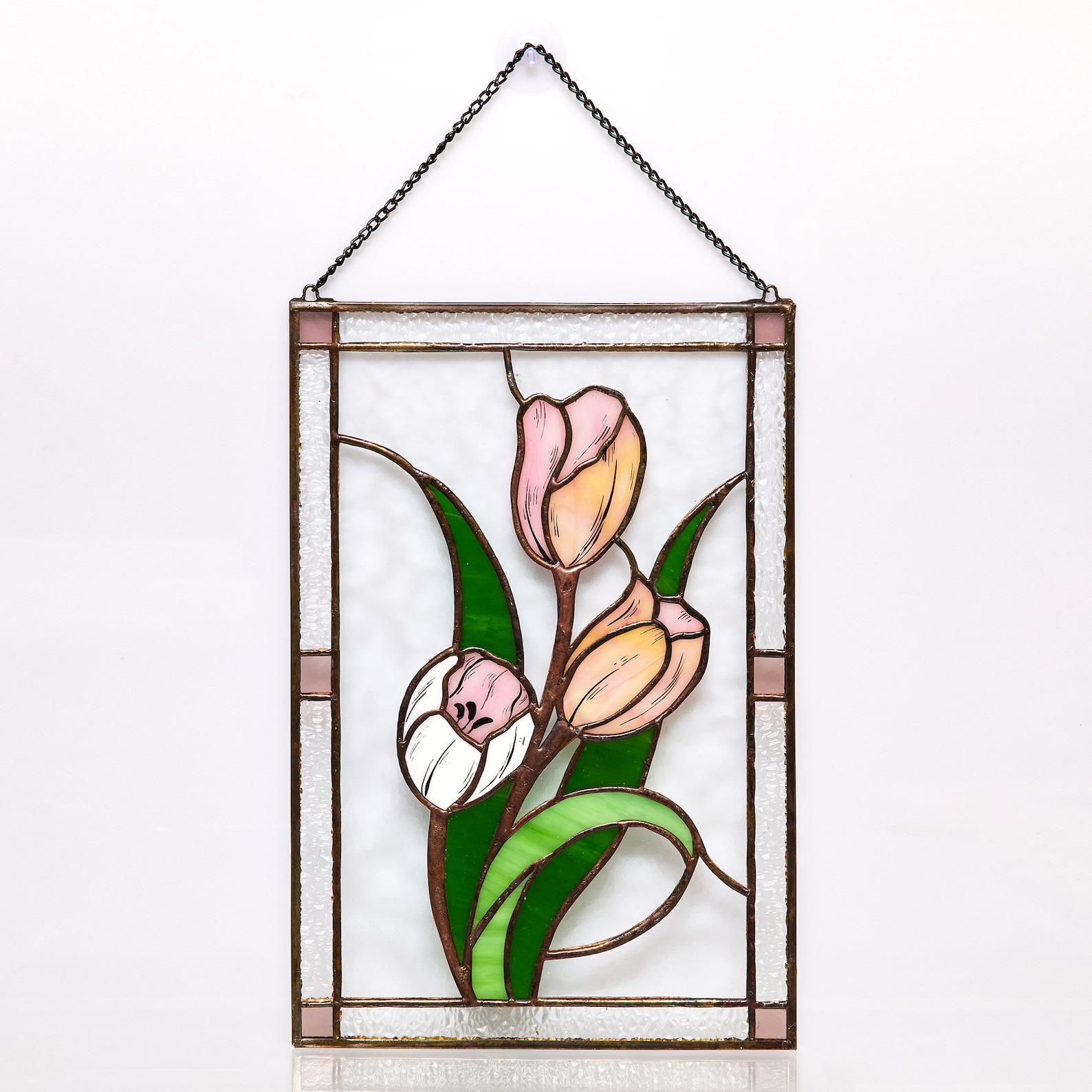 Tulip Stained Glass Panel Flower Gift 6 Colors Window Hanging Stained ...