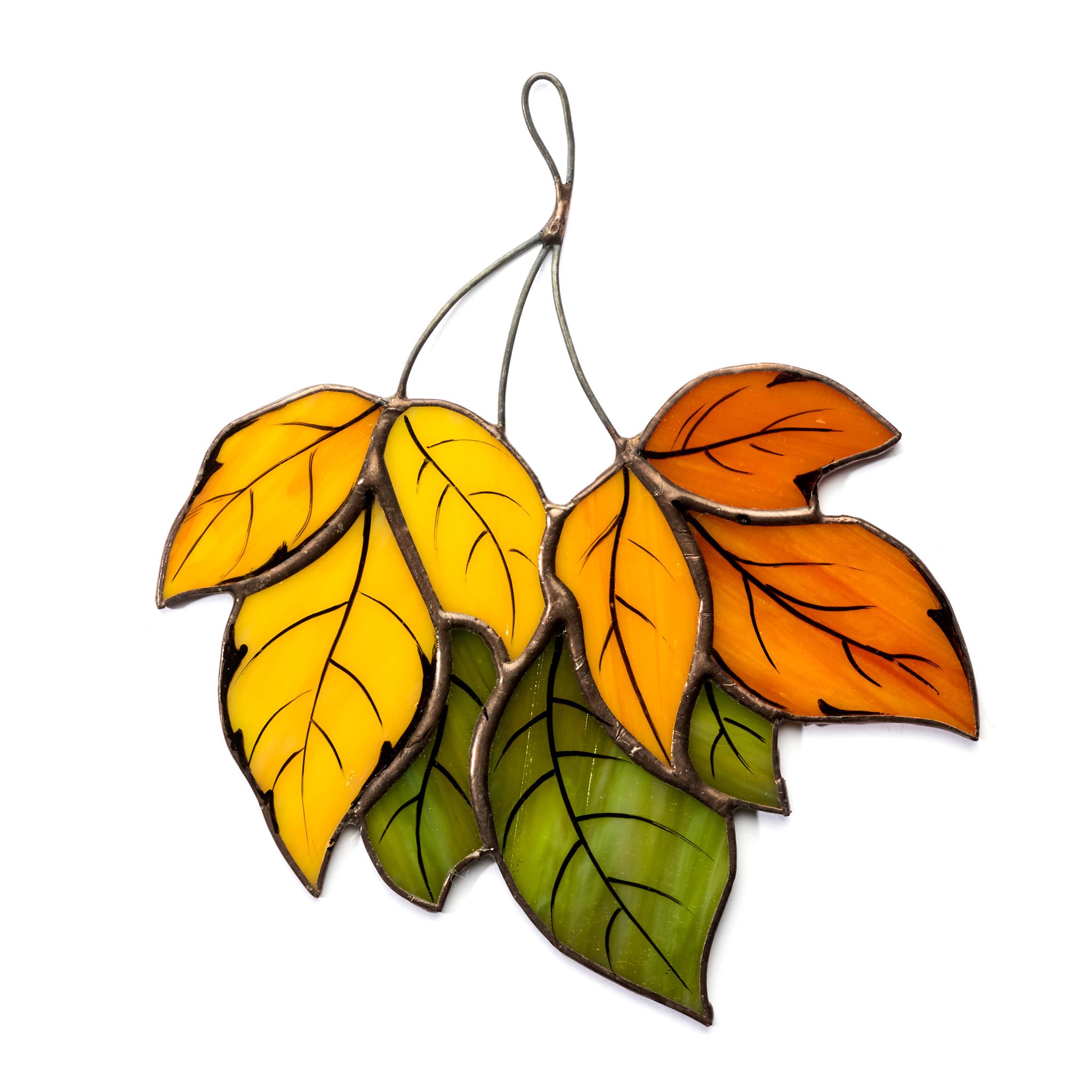 Handcrafted Stained Glass Autumn Leaves | Fall Home Decor & Sun Catcher ...