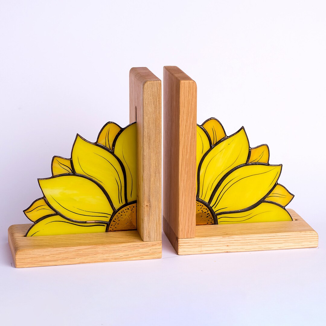Sunflower Book End Stained Glass - Unique Library Decor Bookends ...