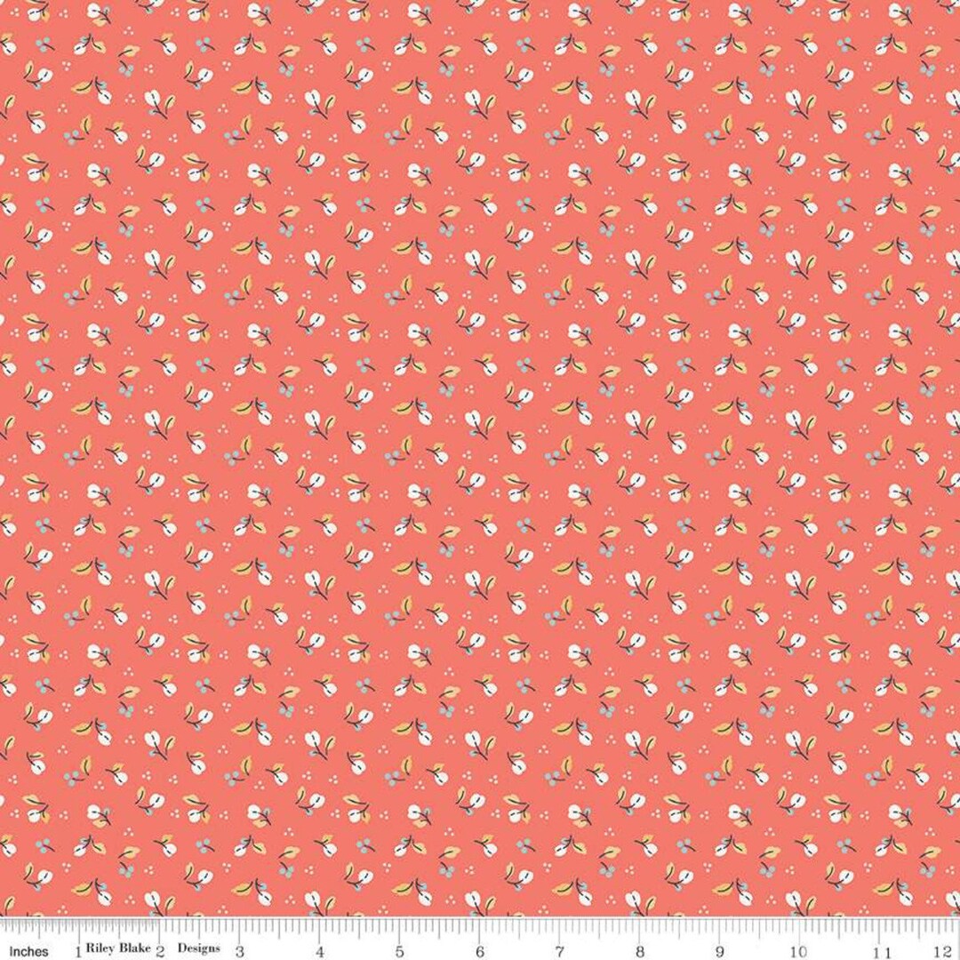 Riley Blake Charmed Ditzy Coral Fabric, 100% Cotton. Fabric by the Yard ...