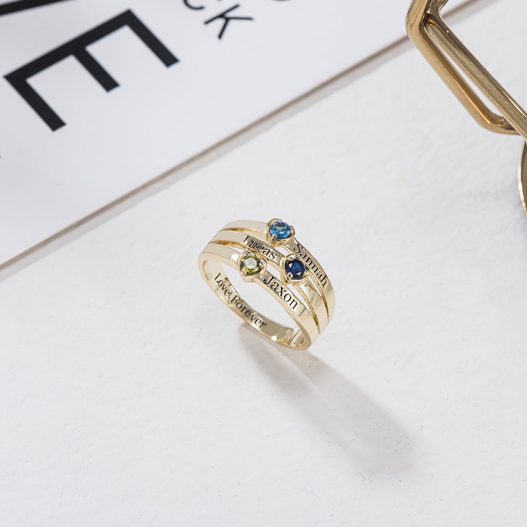 Personalized Family Ring With 3 Names, 3 Birthstone Ring, Family Names ...