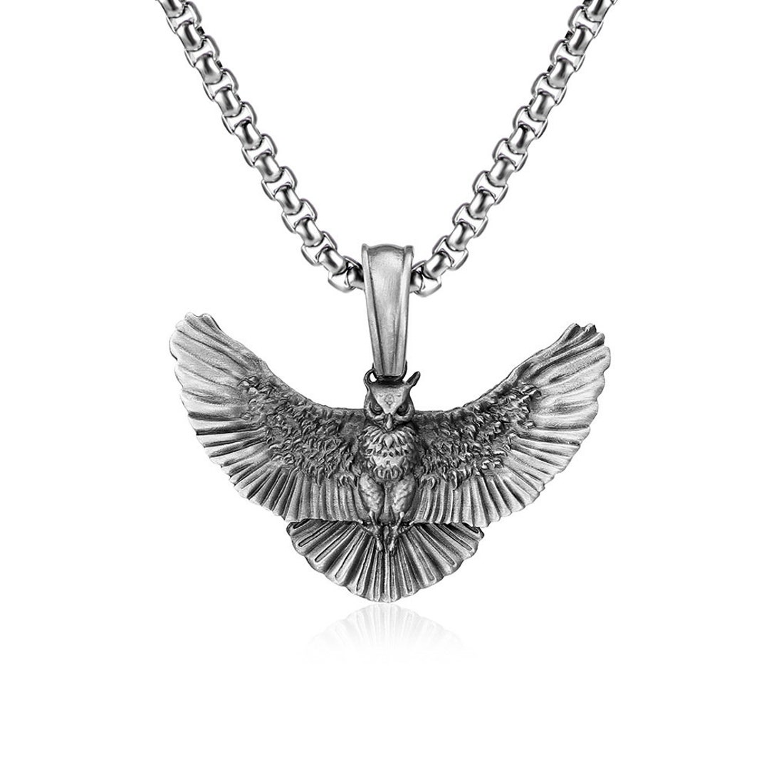 Owl Necklace With Engraved Viking Knot, Norse Mythology Symbols on Bird ...