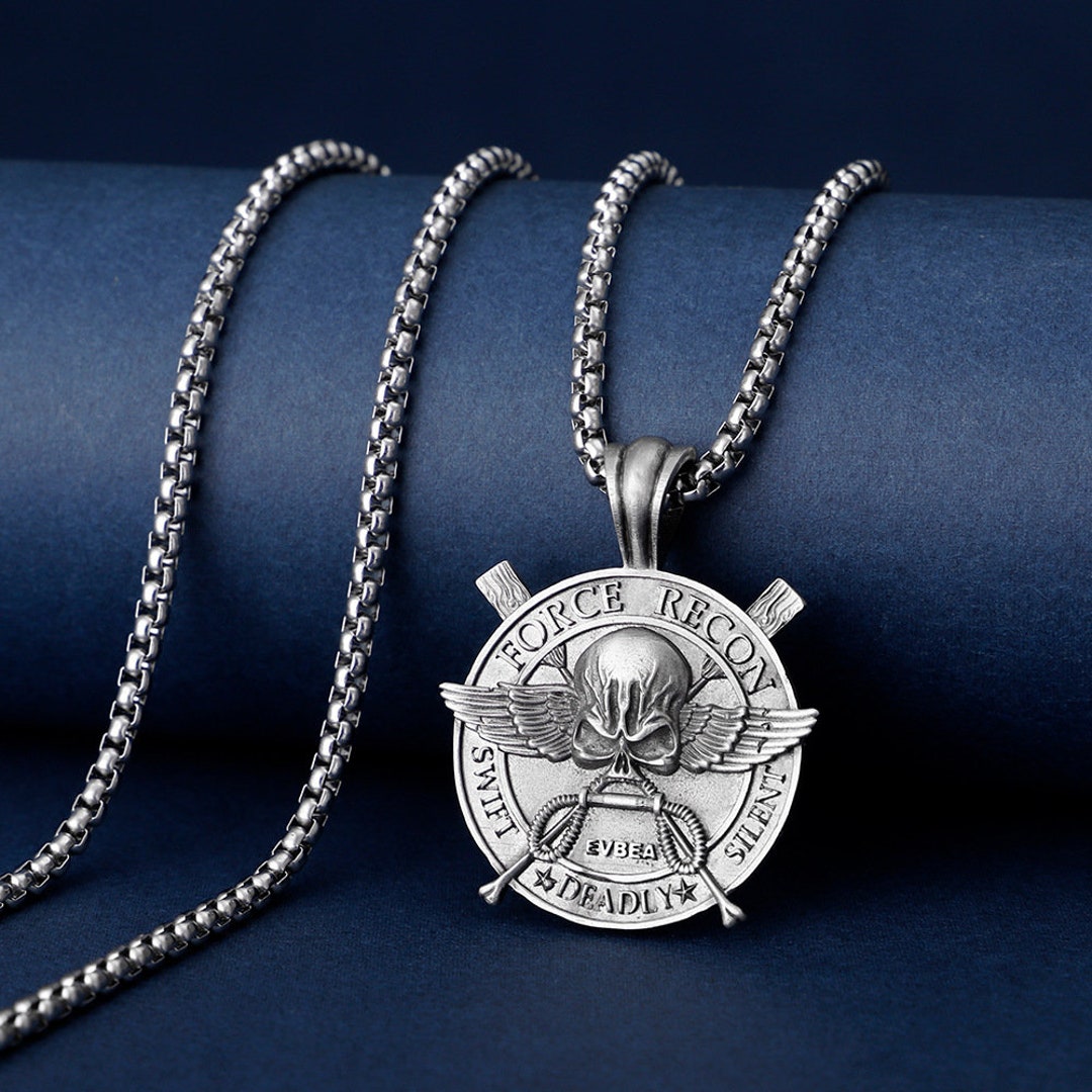 USA Recon Skull Force, Force Recon Skull Themed, Patriotic Military Jewelry, Unique Gift for ...
