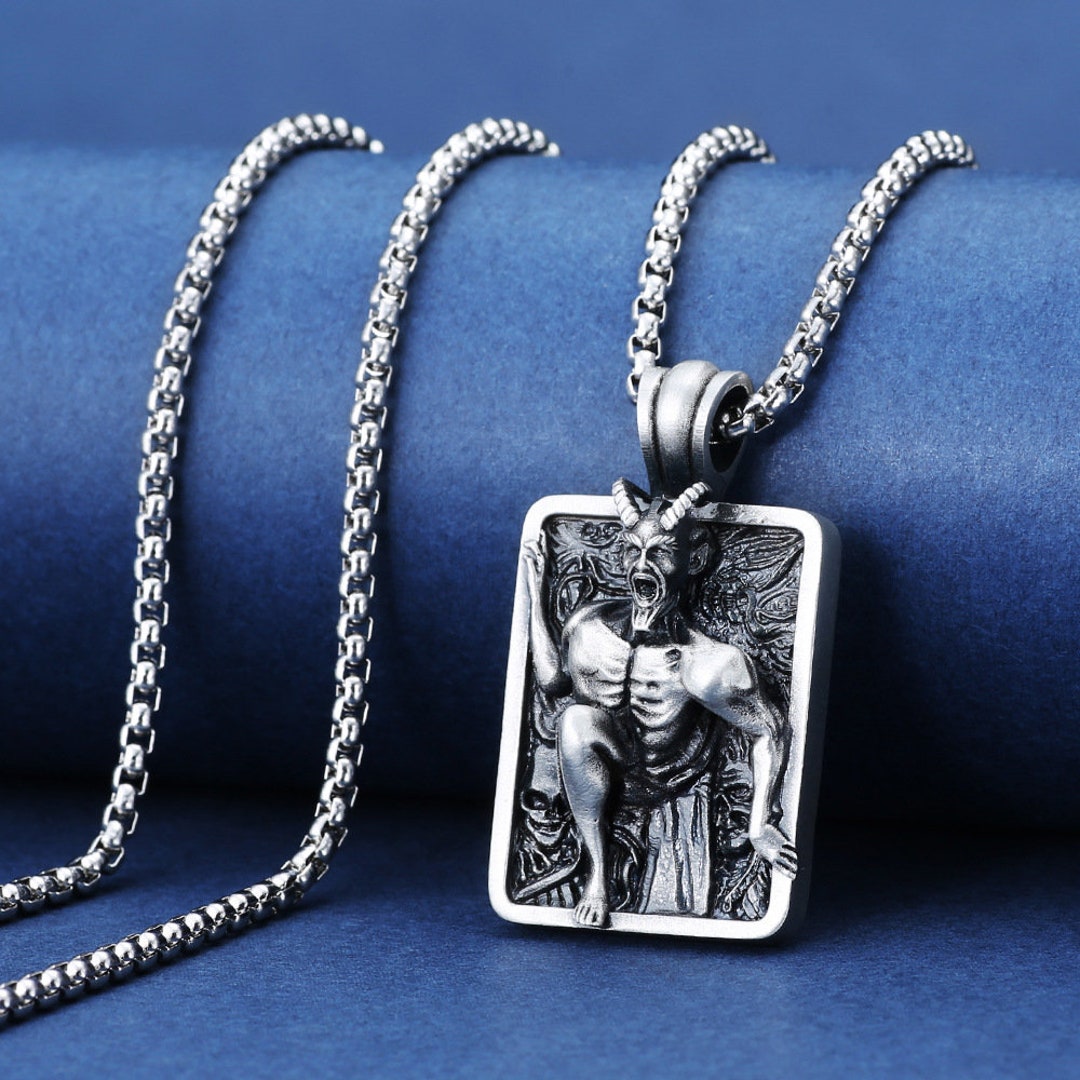 Baphomet Goat Headed Satanic Necklace, Religion Deity Pagan Pendant ...