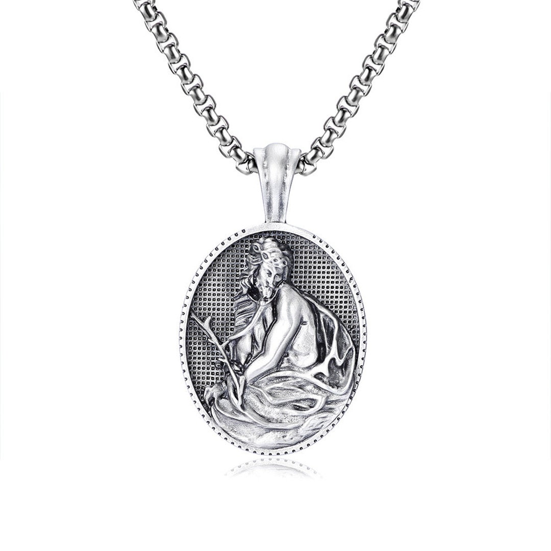 Sterling Silver Pensive Jesus Pendant Necklace for Men, Engraved ...