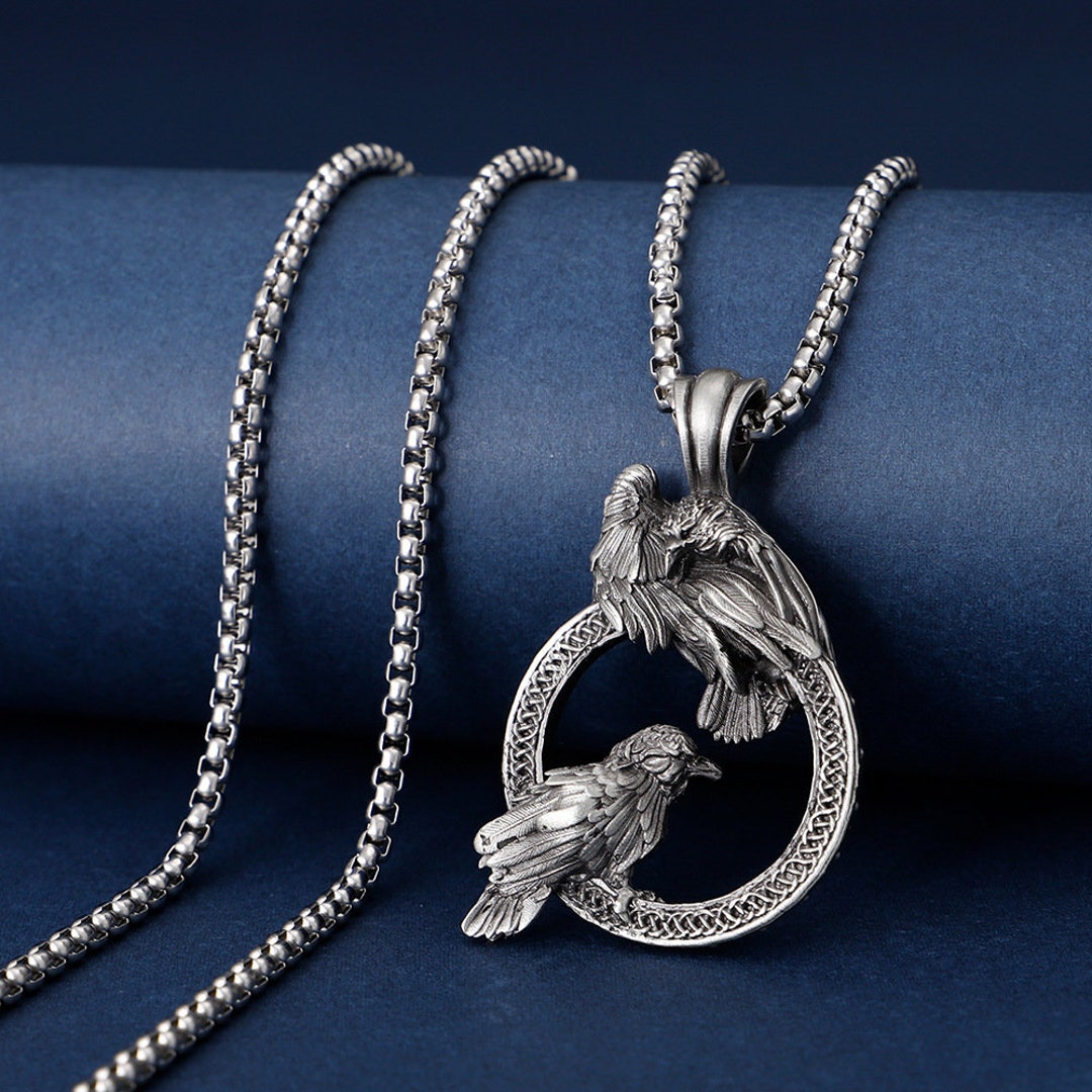Raven Family With Viking Knot Necklace, Crow's Nest on Circle Nordic Pendant, Handmade Celtic ...