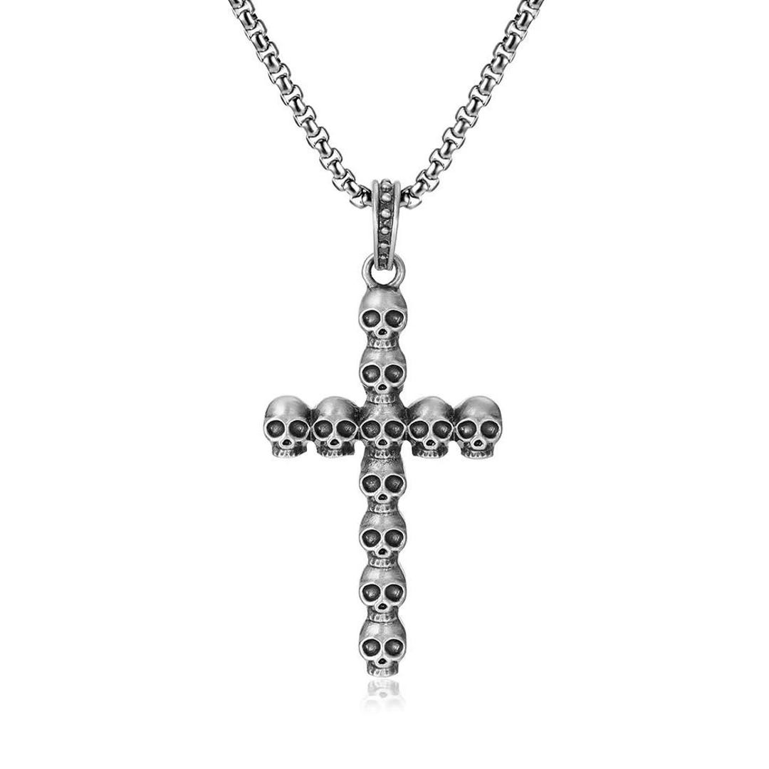 Skull Cross Necklace, Gothic Cross, Skull Pendant, Silver Skulls ...