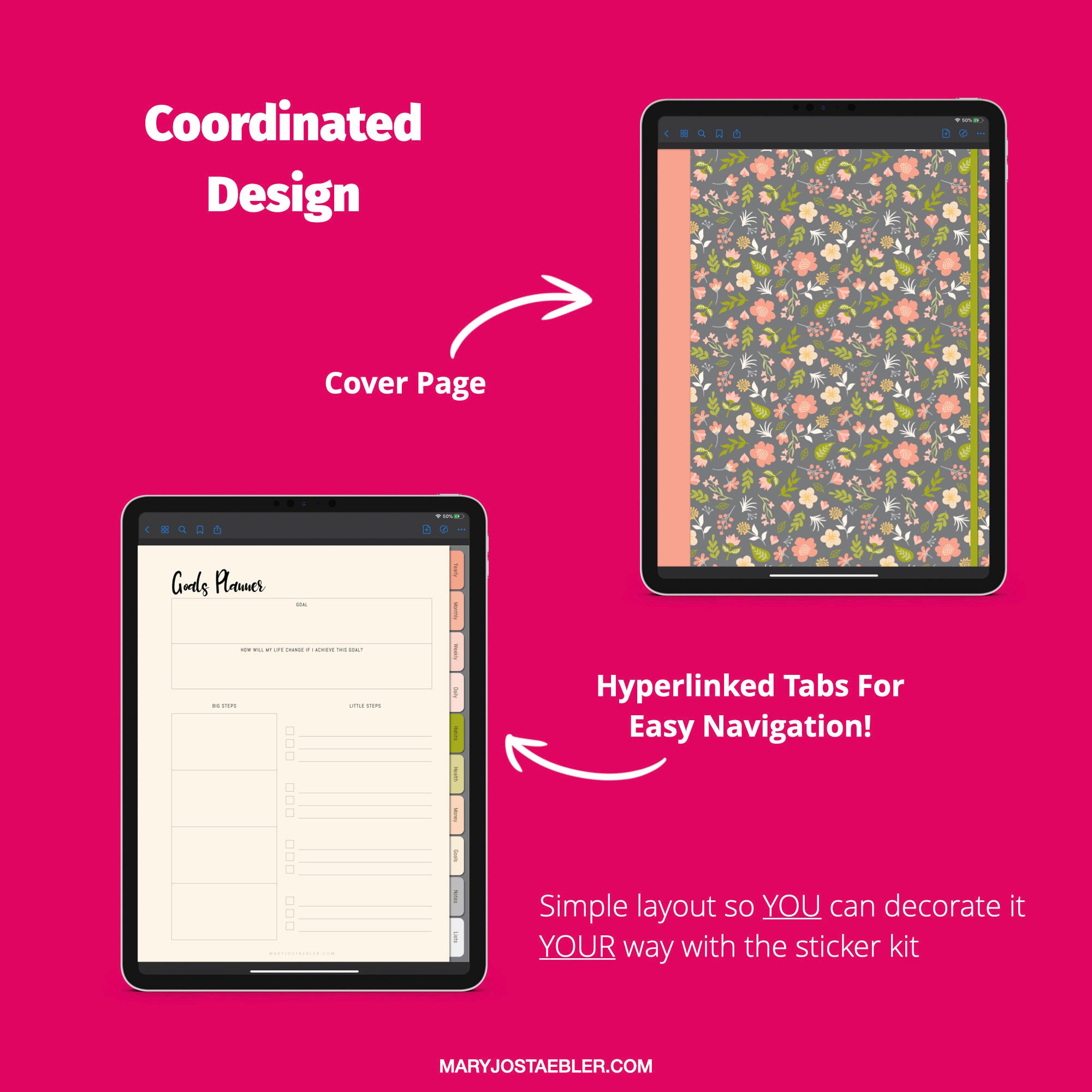 Floral Spring Digital Planner, Undated, Goodnotes, Notability, Digital ...