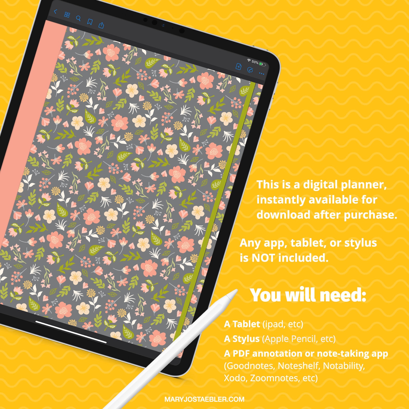 Floral Spring Digital Planner, Undated, Goodnotes, Notability, Digital ...
