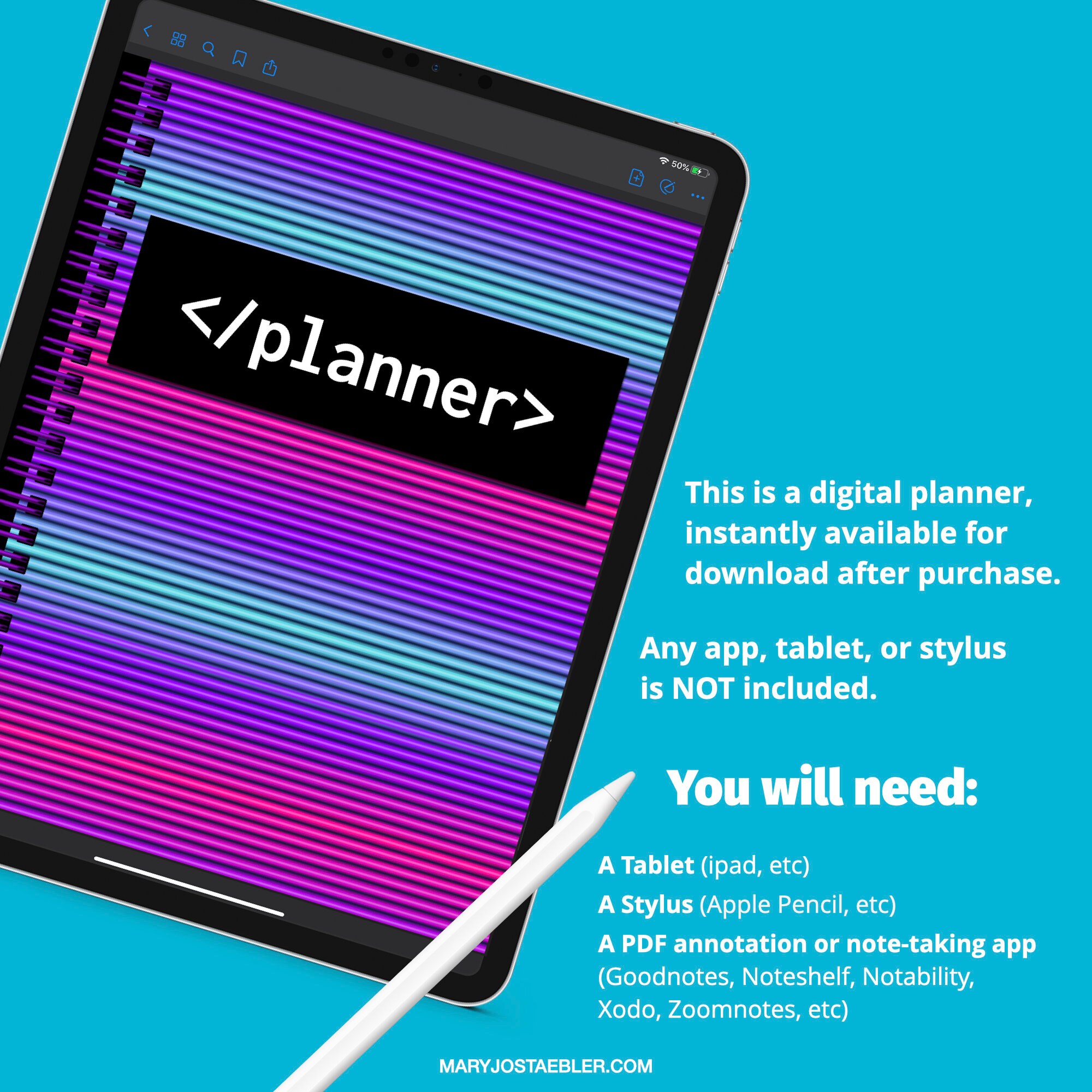 Dark Mode | Digital Notebook Neon Coder | Digital Planner Ipad ...