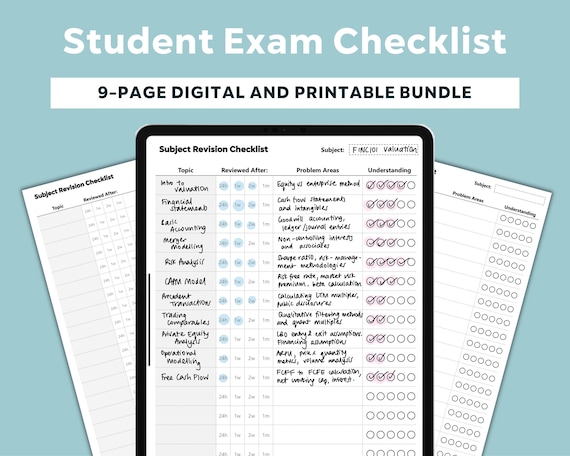 Exam Study Checklist Revision Printable Tracker Student | Etsy