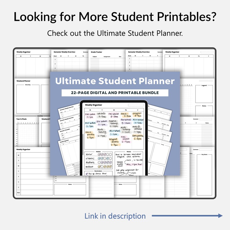 Student Assignment Planner Printable for College Instant | Etsy