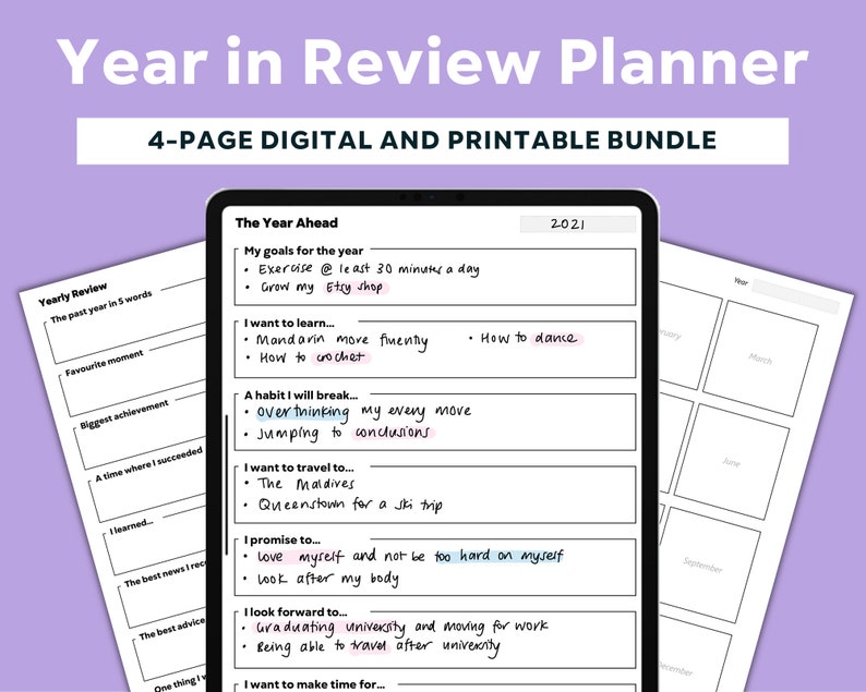 Printable Yearly Review Planner Pack Annual Reflection 12 - Etsy Australia