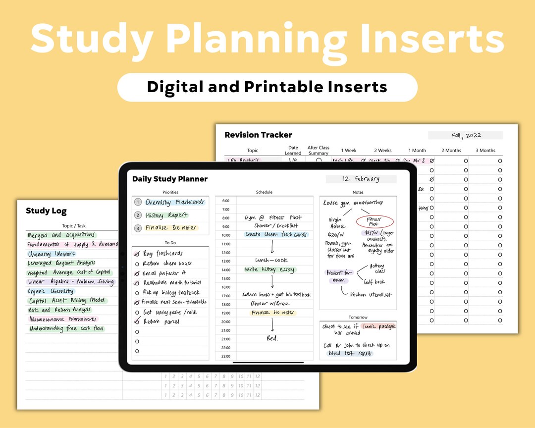Study Planner Digital Printable Inserts PDF iPad Goodnotes - Etsy