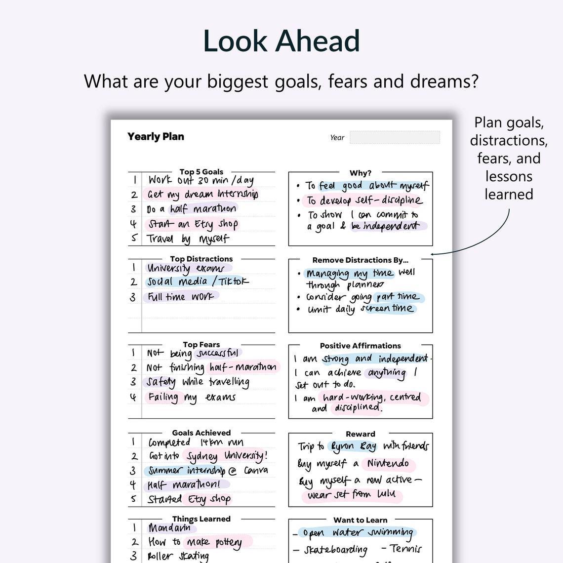 Printable Yearly Review Planner Pack Annual Reflection 12 | Etsy