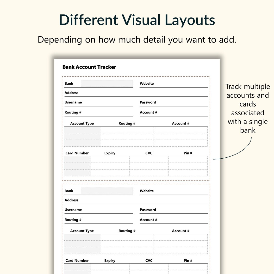 Printable Bank Account Information Tracker Credit Card Info | Etsy