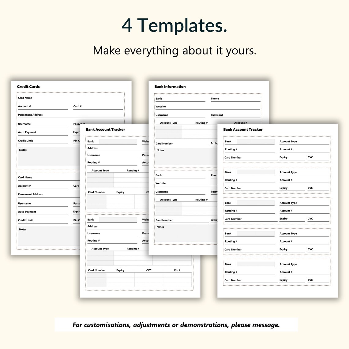 Printable Bank Account Information Tracker Credit Card Info | Etsy
