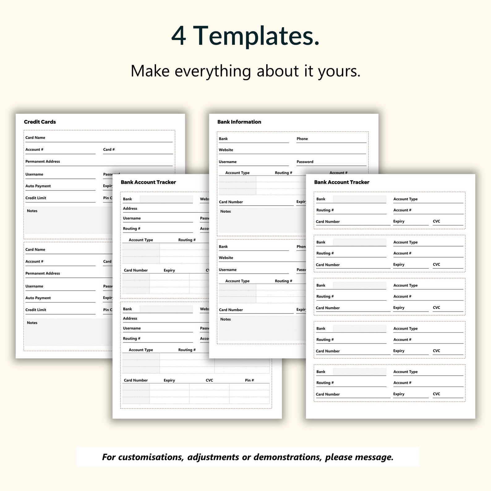 Printable Bank Account Information Tracker Credit Card Info | Etsy