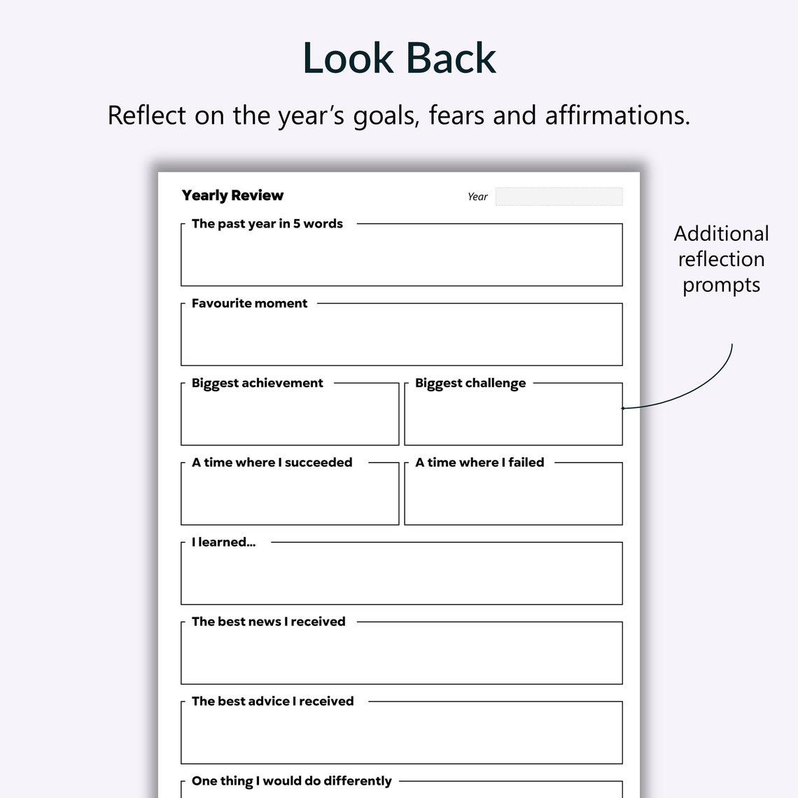 Printable Yearly Review Planner Pack Annual Reflection 12 | Etsy