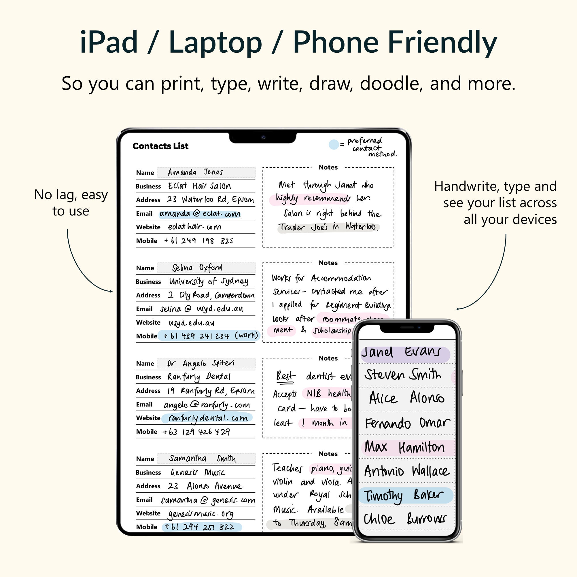 Contact List Address Book Printable Planner Template Digital - Etsy