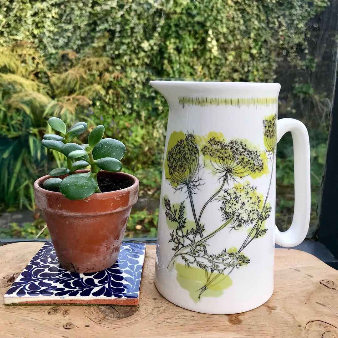 Cow Parsley Bone China Pitcher: Botanical Illustration Floral Jug 2 ...