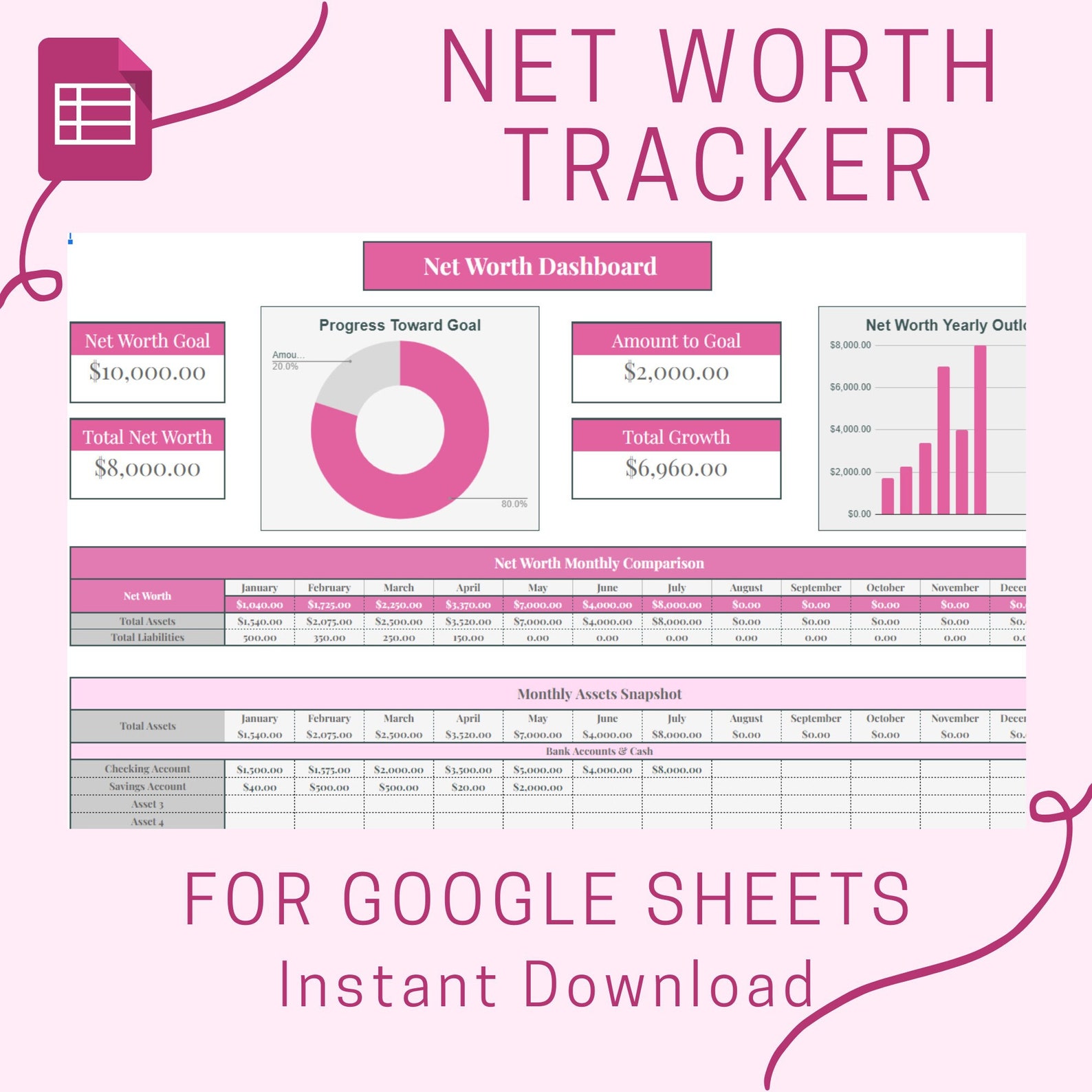 Net Worth Tracker Spreadsheet Template for Google Sheets, Personal ...