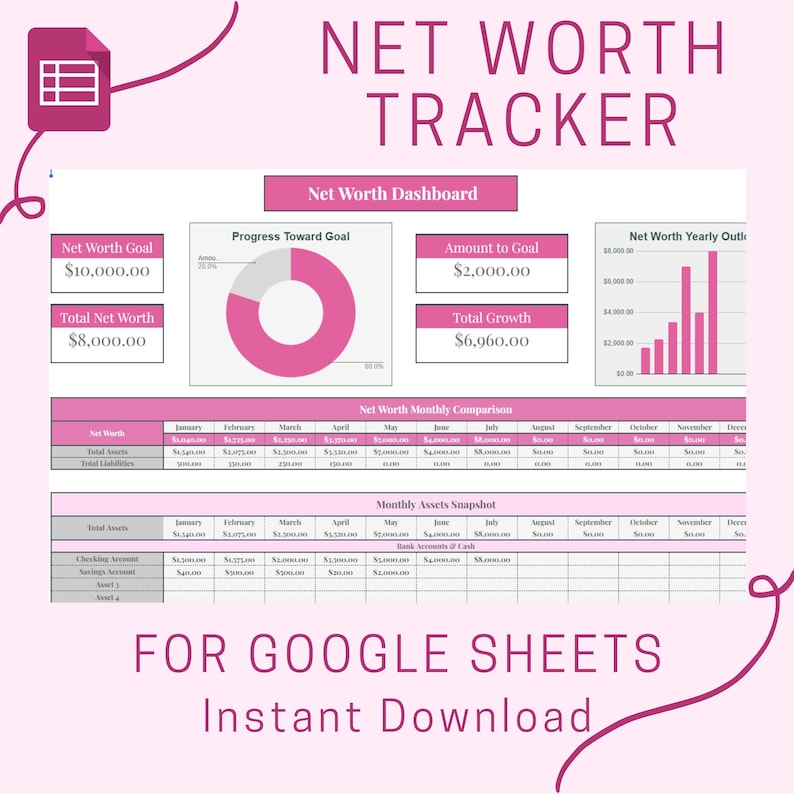 Net Worth Tracker Spreadsheet Template for Google Sheets, Personal ...