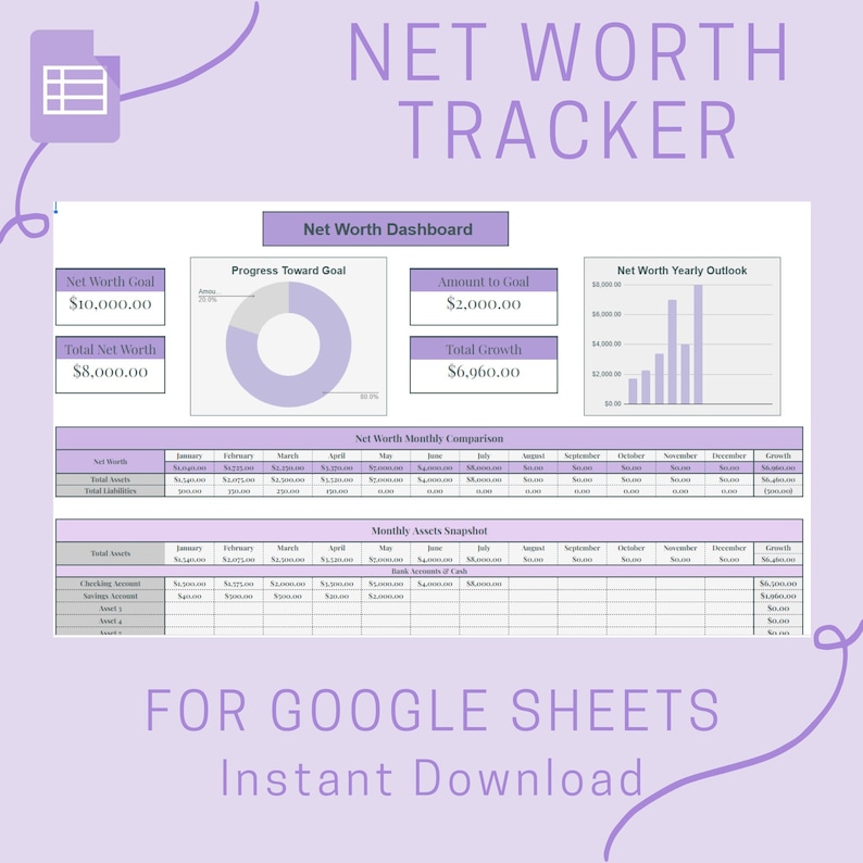 Net Worth Tracker Spreadsheet Template for Google Sheets, Personal ...