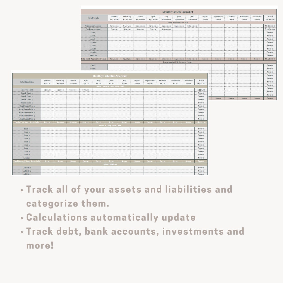 Net Worth Tracker Spreadsheet Template for Google Sheets, Personal ...