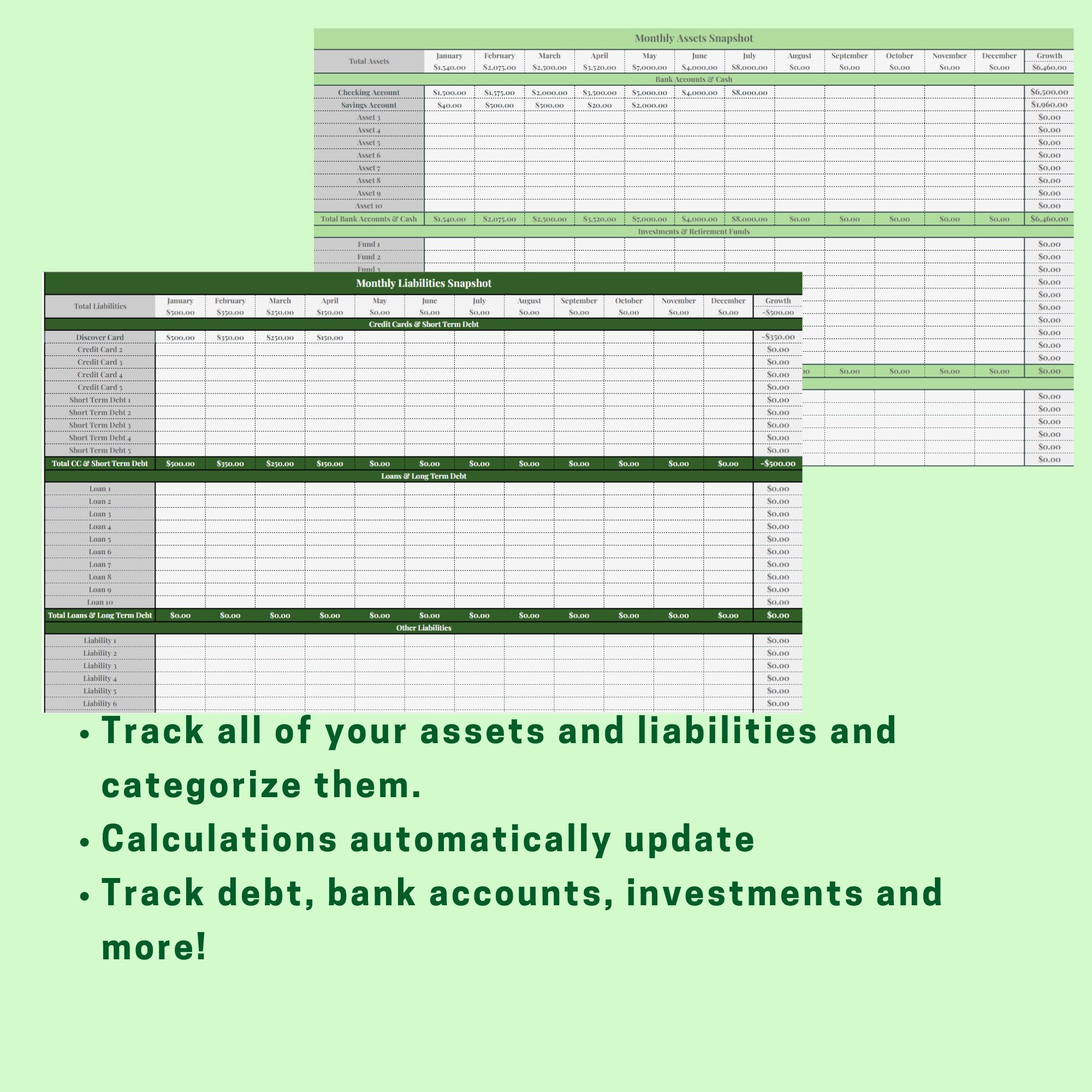 Net Worth Tracker Spreadsheet Template for Google Sheets, Personal ...