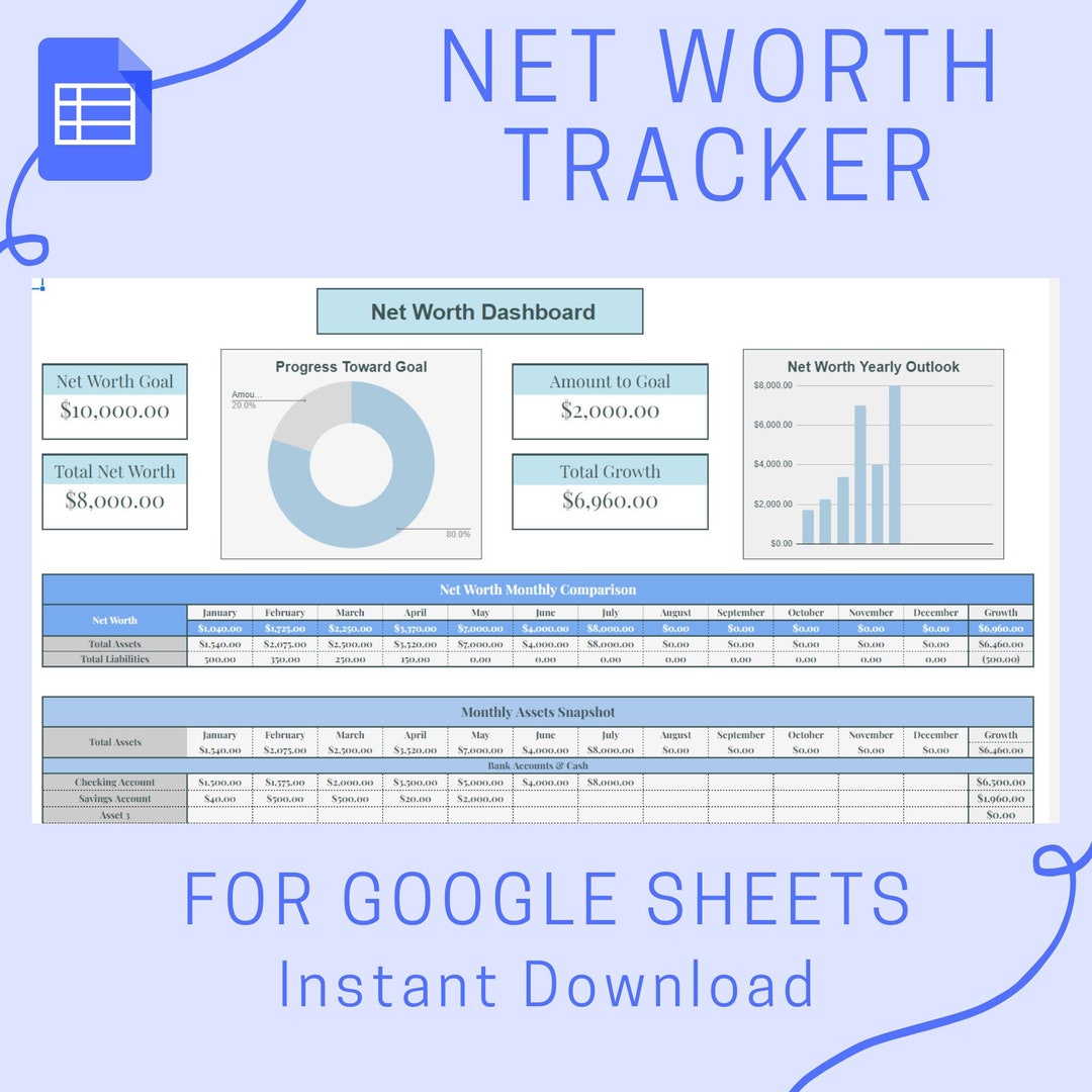 Net Worth Tracker Spreadsheet Template for Google Sheets, Personal ...