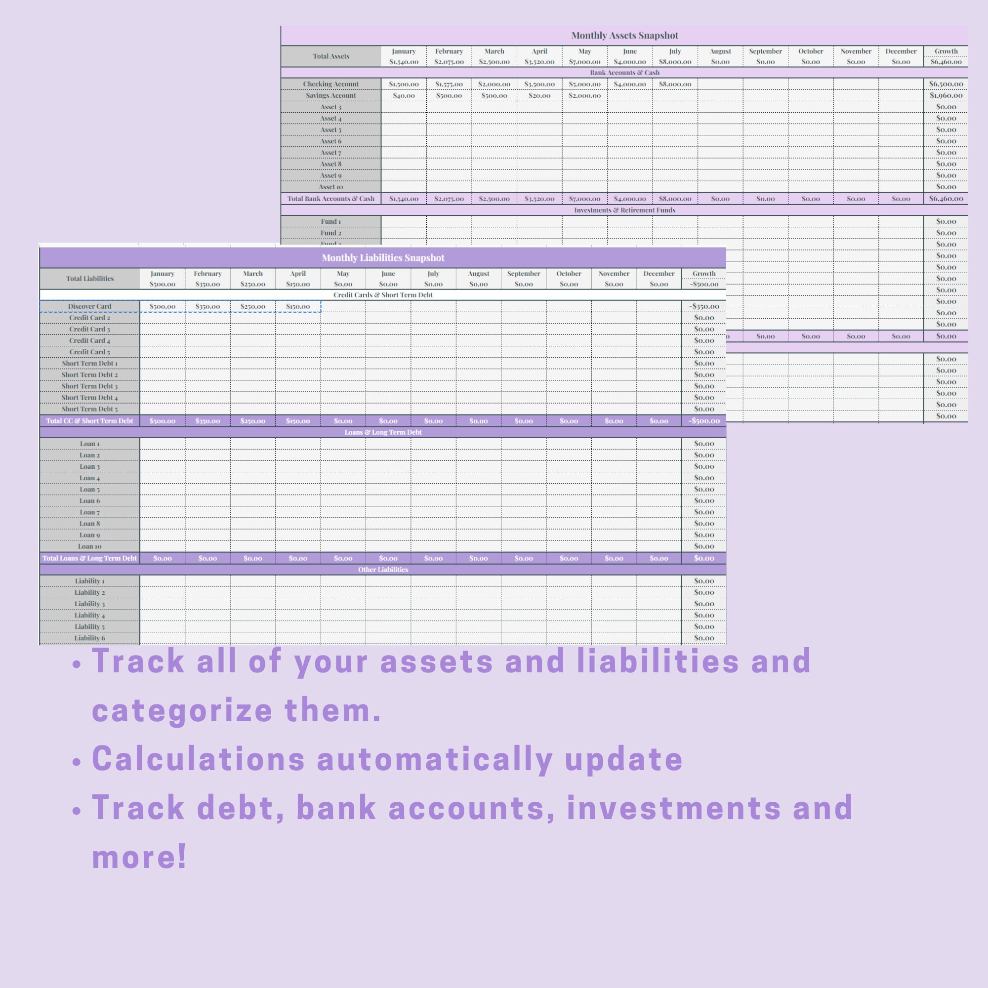 Net Worth Tracker Spreadsheet Template for Google Sheets, Personal ...