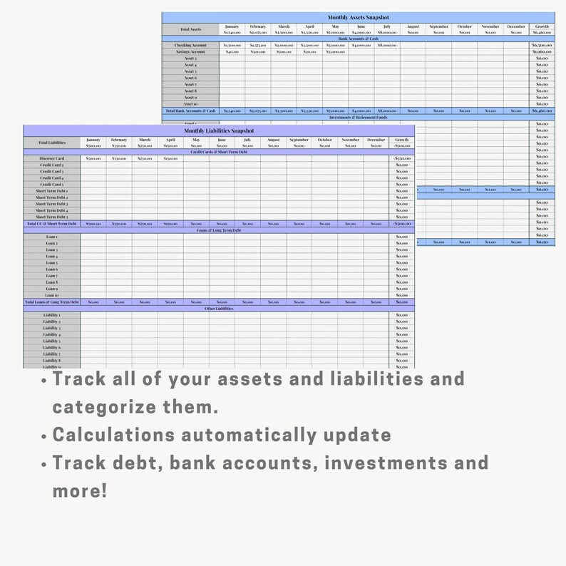 Net Worth Tracker Spreadsheet Template for Google Sheets, Personal ...