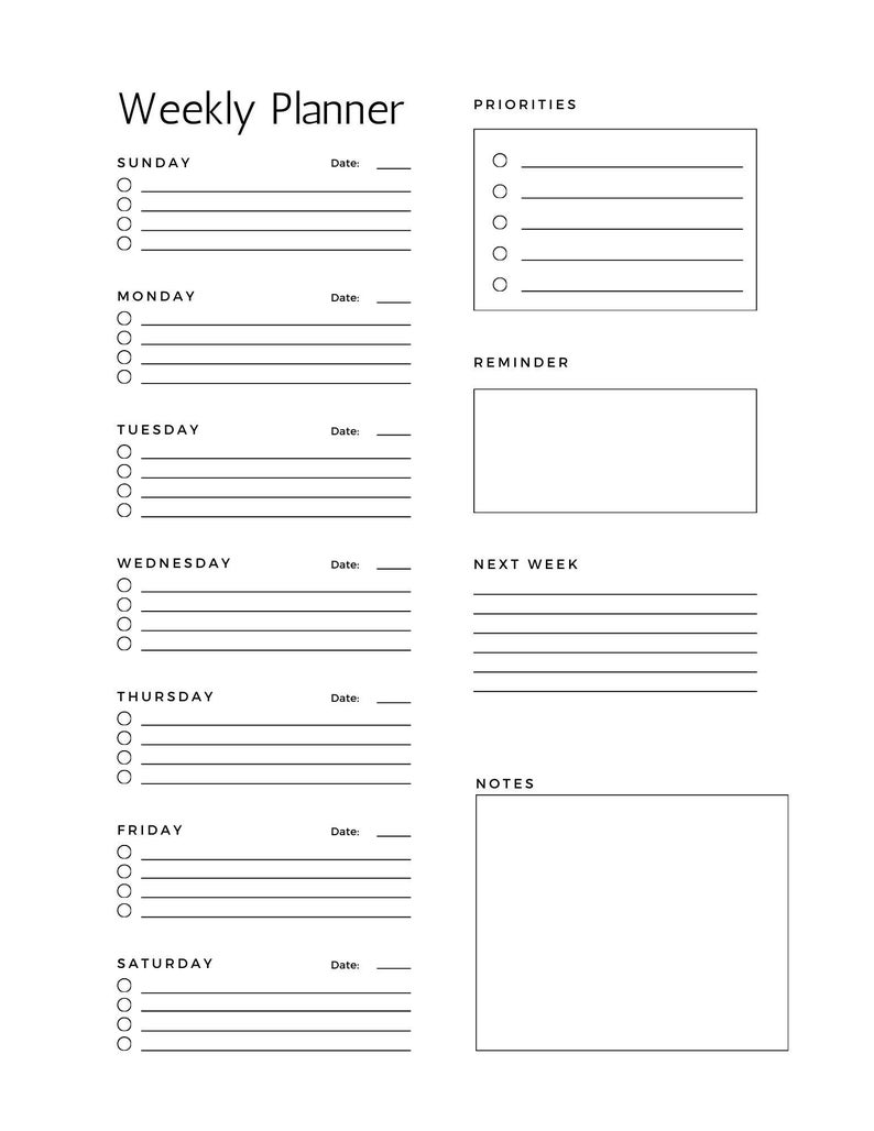 Minimal Weekly Planner: Printable To-do List (PDF) - Etsy