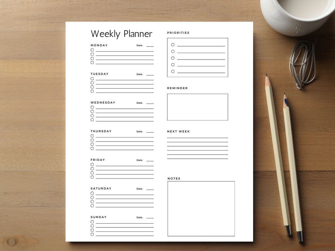 Minimal Weekly Planner: Printable To-do List (PDF) - Etsy