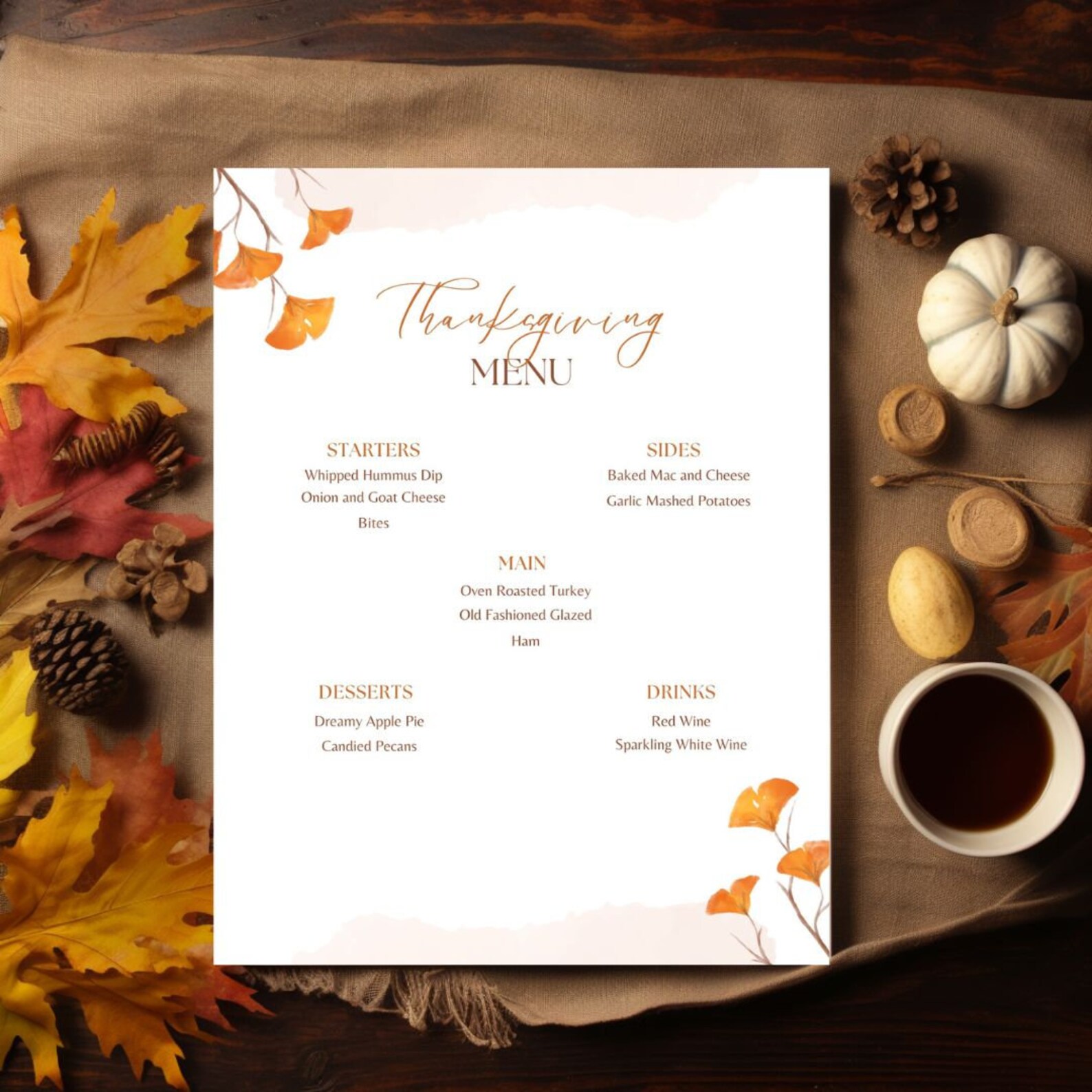 Thanksgiving Menu Template, Thanksgiving Editable Menu, Printable Menu ...