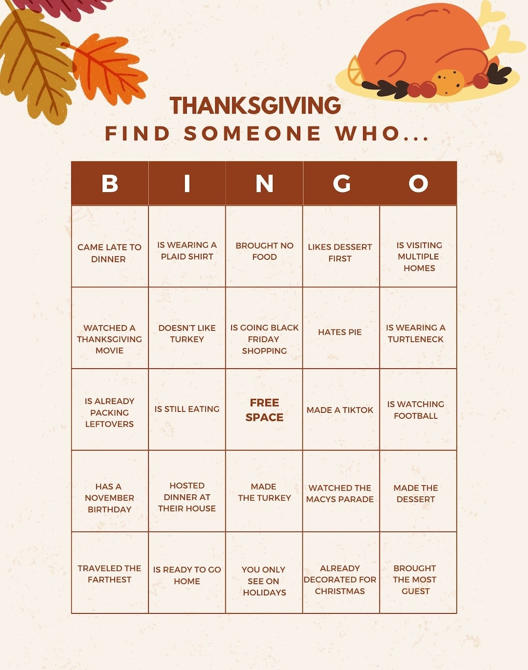 Thanksgiving Bingo Game, Thanksgiving Bingo Card, Printable ...